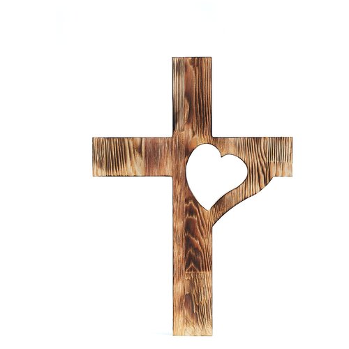 Крест "Сердце" / Христианская символика / Декор для дома из натурального дерева, 25х34,5 см