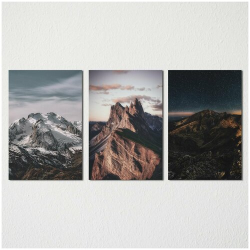 Модульная картина на Холсте - "Три горы", размер 150х75 см