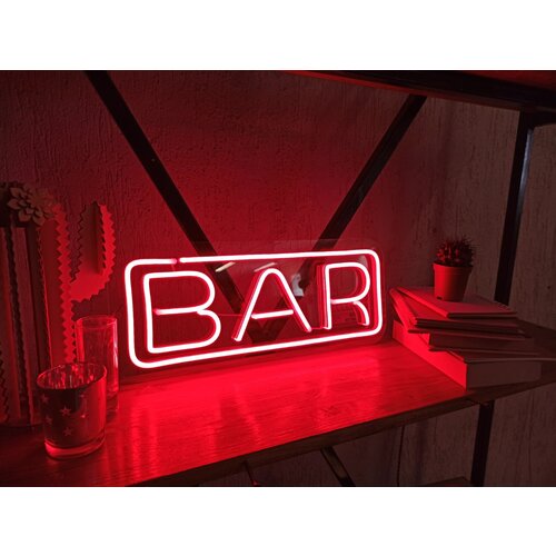 Вывеска светодиодная неоновая Bar, 40х10 см
