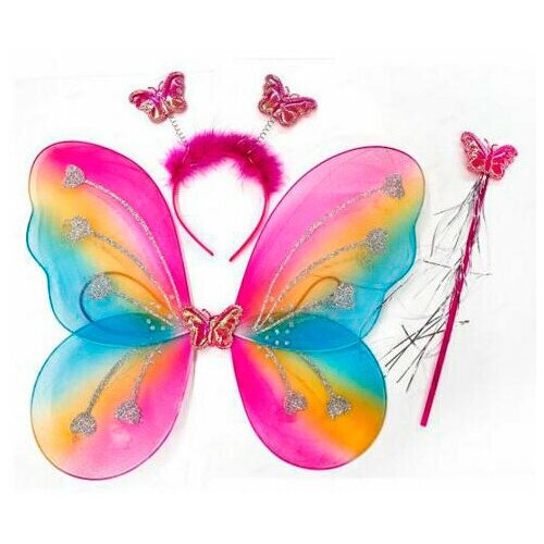 Карнавальный набор "Бабочка", Разноцветный, 3 предмета (крылья, ободок, палочка), украшение для праздника