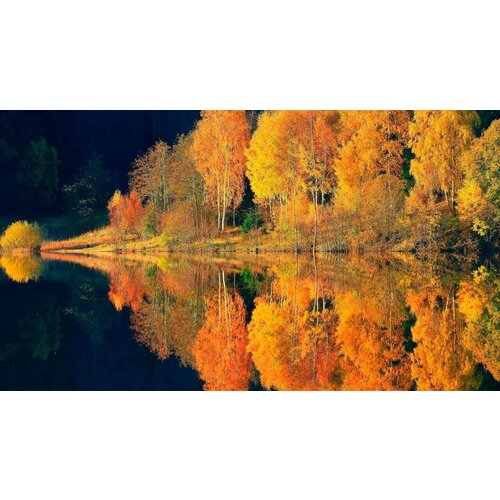 Картина на холсте 60x110 Альянс Лес "Осень отражения деревья лес" на подрамнике / интерьер/ декор