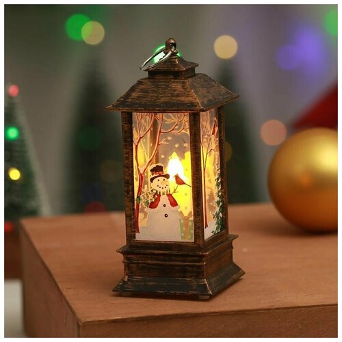 Елочное украшение светильник новогодний фонарь с подсветкой "Снеговик и Белочка" 14см