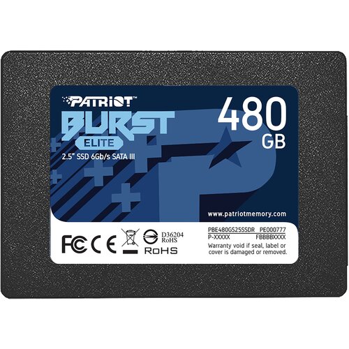 Patriot Твердотельный накопитель SSD 2.5" Patriot 480GB Burst Elite (SATA3, up to 450/320Mbs, 400TBW, 7mm)