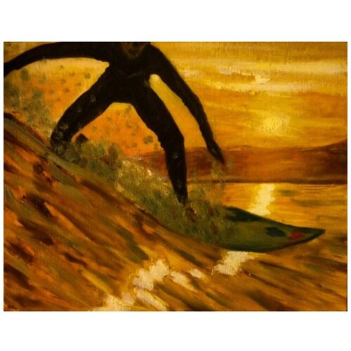 Картина маслом на холсте "Серфинг на закате"