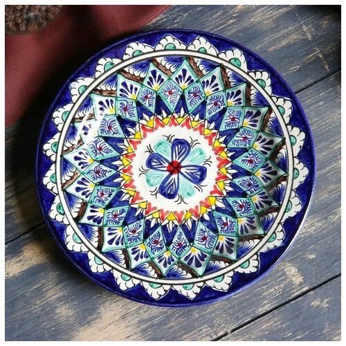 Шафран Тарелка Риштанская Керамика Цветы, 17 см синий 17 см