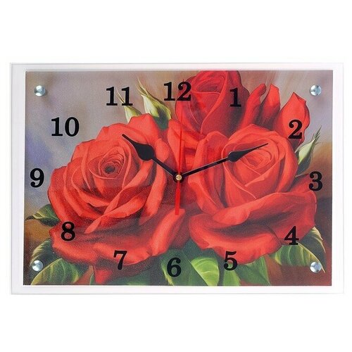 Часы настенные, серия: Цветы, "Красные розы", 25х35 см