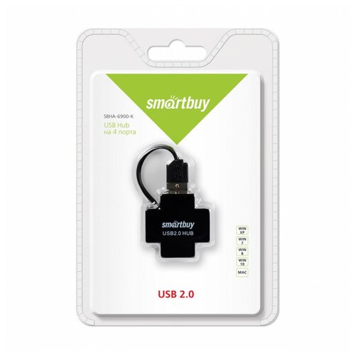 USB 2.0 Хаб Smartbuy 6900, 4 порта, черный (SBHA-6900-K)