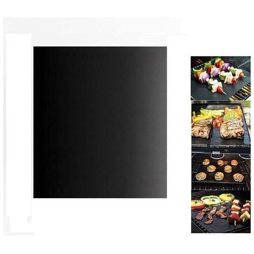 Многоразовый антипригарный тефлоновый коврик для барбекю, гриля, выпечки 0,2мм, 24х34см. Цвет: черный