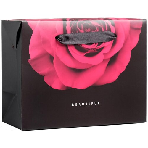 Пакет подарочный Дарите счастье Beautiful, 23 x 18 x 11 см, черный/розовый