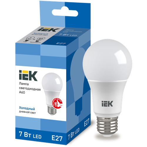Лампа светодиодная LED 7вт Е27 дневной ECO | код. LLE-A60-7-230-65-E27 | IEK (7шт. в упак.)