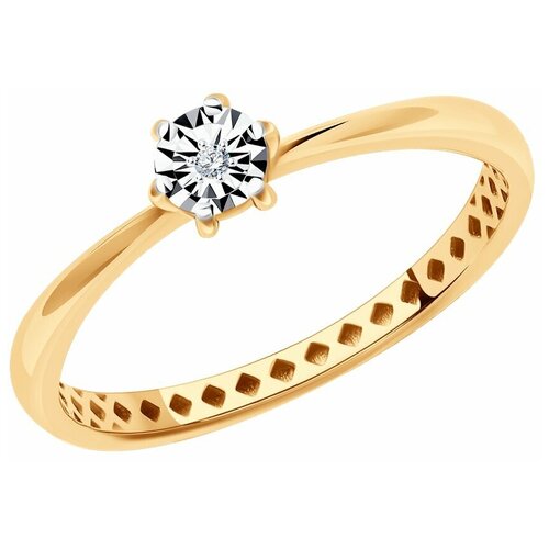 Кольцо Diamant, комбинированное золото, 585 проба, бриллиант, размер 15.5