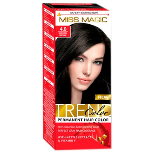 Miss Magic Trend Color стойкая краска для волос с экстрактом крапивы и витамином F, 4.0 натуральный коричневый, 90 мл
