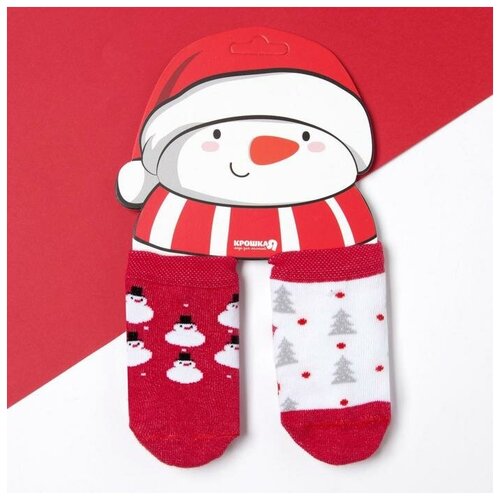 Набор новогодних детских носков "Снеговик", 2 пары, 12-14 см