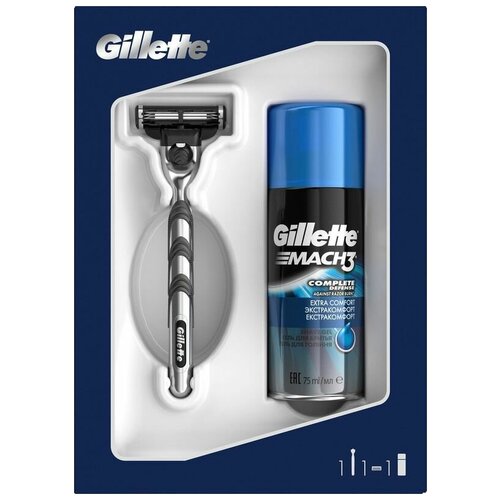 Набор Gillette Mach 3 подарочный бритва со сменной кассетой и гелем для бритья