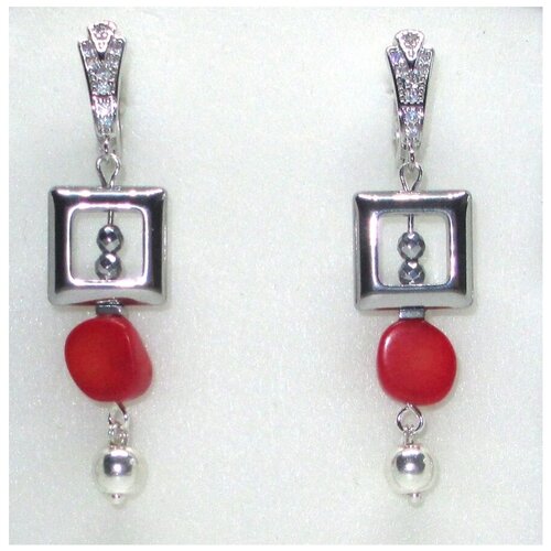 Серьги с подвесками AV Jewelry, коралл, гематит, серебряный, красный