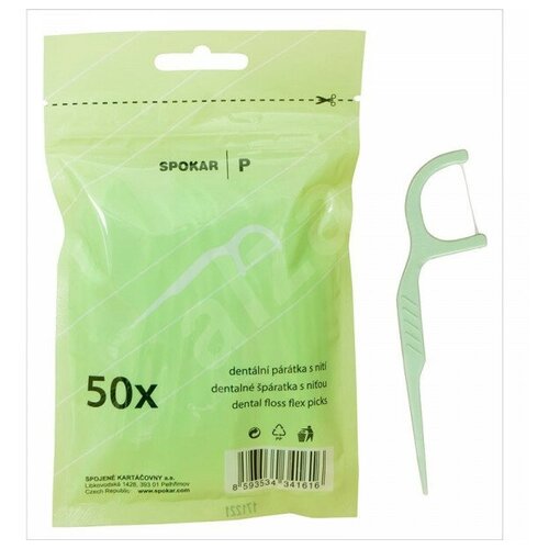 Spokar Dental floss flex picks Набор зубочисток с зубной нитью в пластиковом пакете, 50 шт.