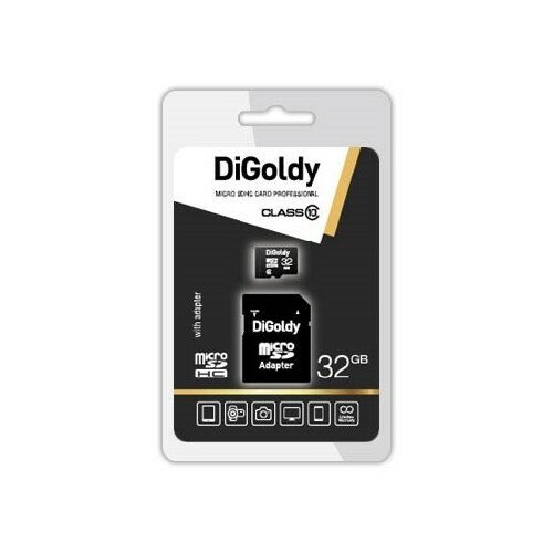 Карта памяти DIGOLDY 32GB microSDHC, Class10 + адаптер SD, черный