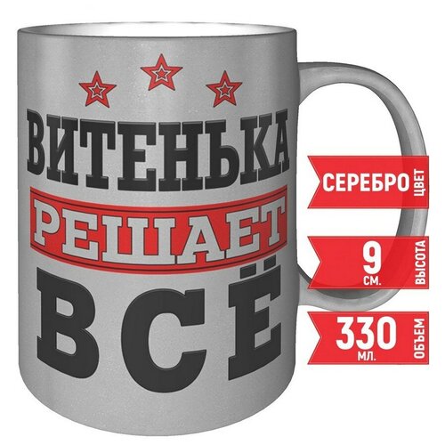 Кружка Витенька решает всё - серебристого цвета 330 мл.