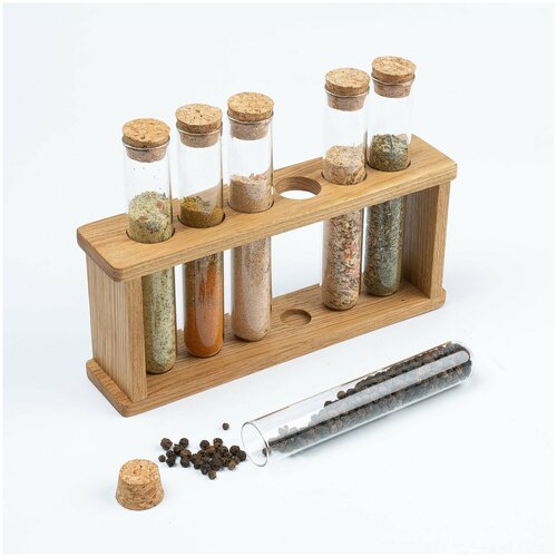 Подставка для специй деревянная с емкостями для приправ. Кухонный органайзер из дерева.