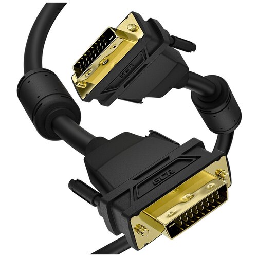 GCR Кабель PROF 1.0m DVI-D, черный, GOLD, ферритовые кольца, OD 8.5mm, 28 AWG, DVI/DVI, 25M/25M, двойной экран