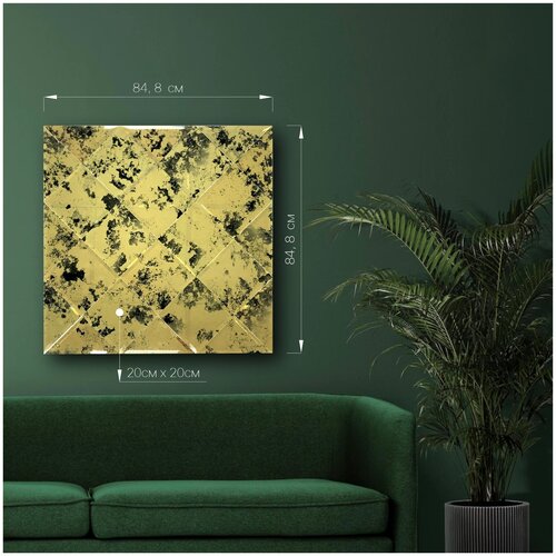 Зеркальная плитка ДСТ, панно на стену Античность 84.8х84.8 см, квадрат 20х20 см, цвет золото.