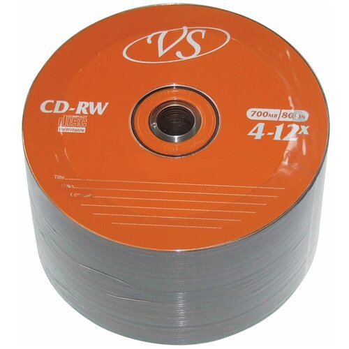Диски CD-RW VS 700 Mb 4-12x Bulk (термоусадка без шпиля), комплект 50 шт, VSCDRWB5001 1 шт .