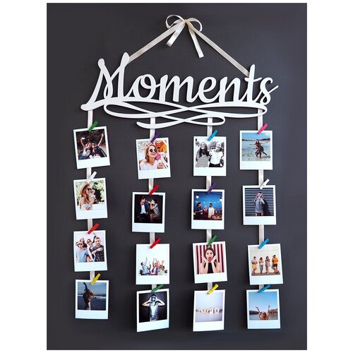 Панно для фотографий Roomton Moments 55см, белый, фоторамка с прищепками, держатель для фотографий, мультирамка, фоторамка коллаж, семейное дерево