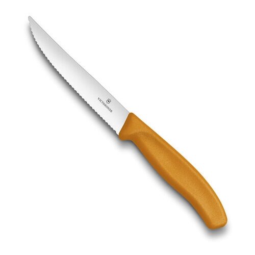 Нож Victorinox для стейков и пиццы, 12 см волнистое, оранжевый