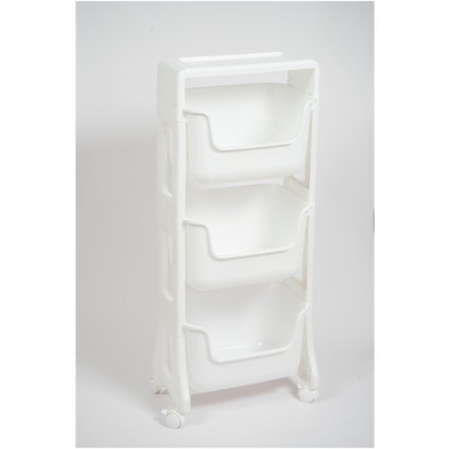 Этажерка на колесиках Джуниор 3 яруса, цвет белый / детский пластиковый органайзер для хранения / подставка напольная на колесах для кухни и ванной