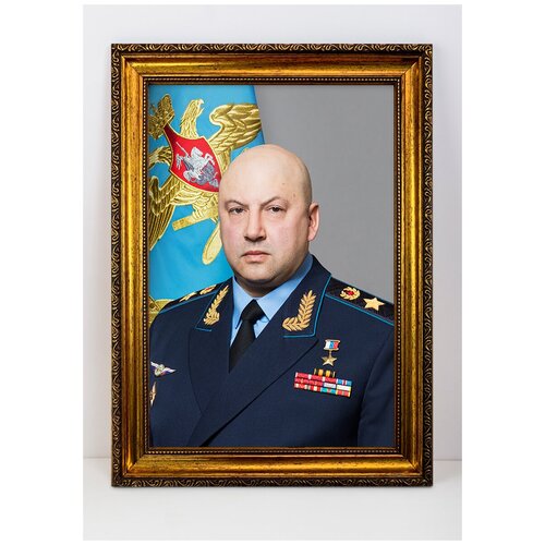 Портрет Суровикин С. В. в багетной рамке под золото / А-3 (30x40 см.)