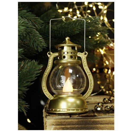 Новогодний фонарик Имитация лампы золотая 12 см 9918283g