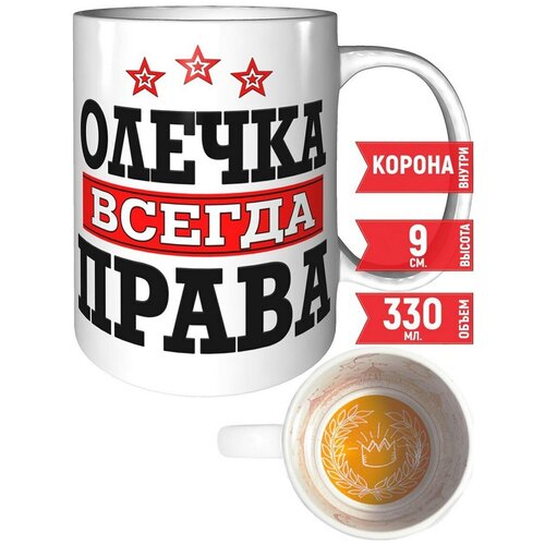 Кружка Олечка всегда права - с пожеланиями на день рождения.