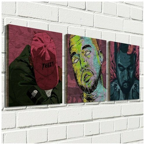 Модульная картина на рельефной доске ОСП 66x24 см квадратные музыка Kanye West - 3061