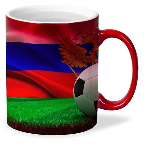 Кружка хамелеон красный CoolPodarok Футбол Футбольный мяч Герб Трава Флаг