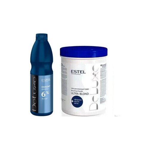 ESTEL Пудра для обесцвечивания волос De Luxe Ultra Blond, 750 г + оксигент De Luxe 6%, 1000 мл.