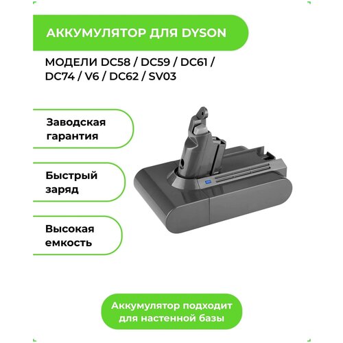 Аккумуляторная батарея АВС ёмкость 3000mAh для пылесосов Dyson V6, V6 Anymal, V6 Anymal Rro