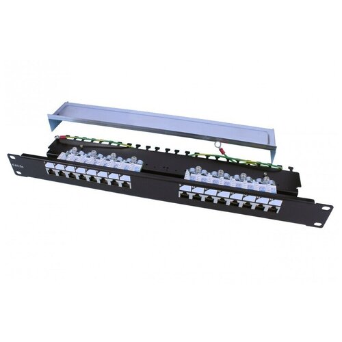 Патч-панель 19" Hyperline, 1U, 16 портов RJ-45 полн. экран, категория 5e, Dual IDC, ROHS, цвет черный