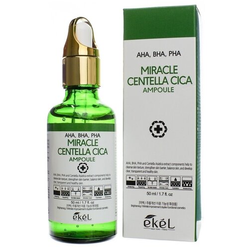 Ekel Ампульная сыворотка с кислотами Miracle Centella Cica Ampoule (AHA, BHA, PHA) green, 50 мл