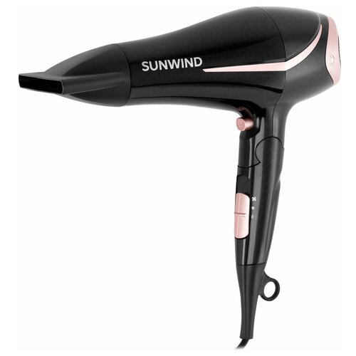 Фен для волос, проводной фен, портативный складной фен 2200Вт, SunWind черно розовый