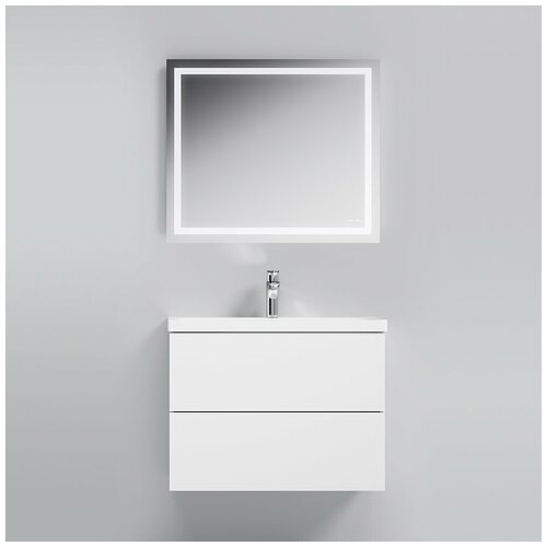 Комплект мебели для ванной AM.PM GEM M90FHX7522WG/WC75/MOX0801 тумба 75см белая подвесная 2 ящика с раковиной и зеркало 80см с подсветкой