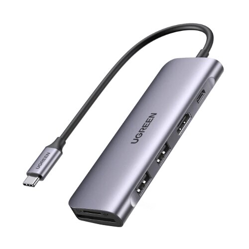 USB-концентратор  UGreen CM195, разъемов: 2, 15 см, серый