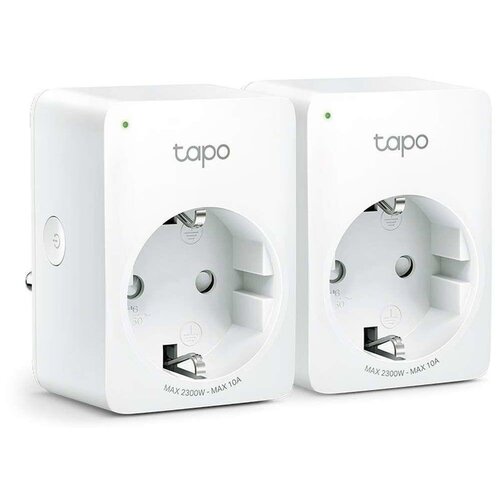 Розетка TP-LINK Tapo P100(2-pack) умная, мини, WiFi, BT, 10А, белая, 2 шт