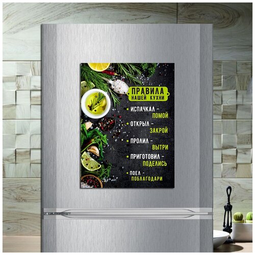 Магнит табличка на холодильник (20 см х 15 см) Правила кухни Сувенирный магнит Подарок для семьи Декор интерьера №15