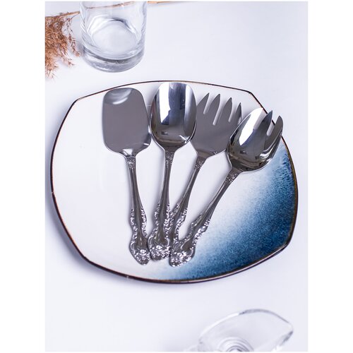 Набор столовых приборов серия Классика Тройка на 4 предмета из зеркальной нержавеющей стали