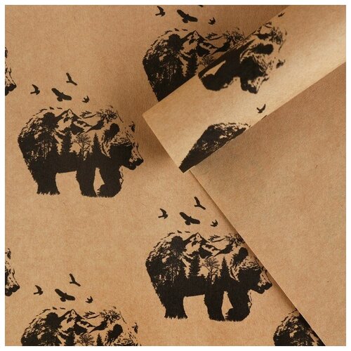 Бумага упаковочная крафтовая «Bear», 70 × 100 см