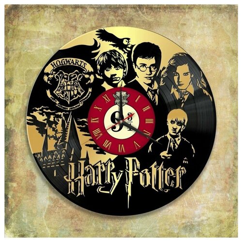 Часы настенные из Виниловых пластинок - Гарри Поттер (золотая подложка)
