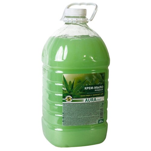 Aura clean Крем-мыло жидкое Алоэ вера и зелёный чай зеленый чай, 5 л, 5 кг