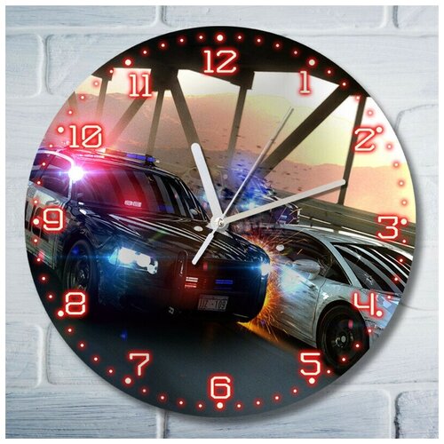 Настенные часы УФ с ярким рисунком игры Need For Speed Most Wanted (нфс, гонки, машины, авто, PS, Xbox, PC, Switch) 4959