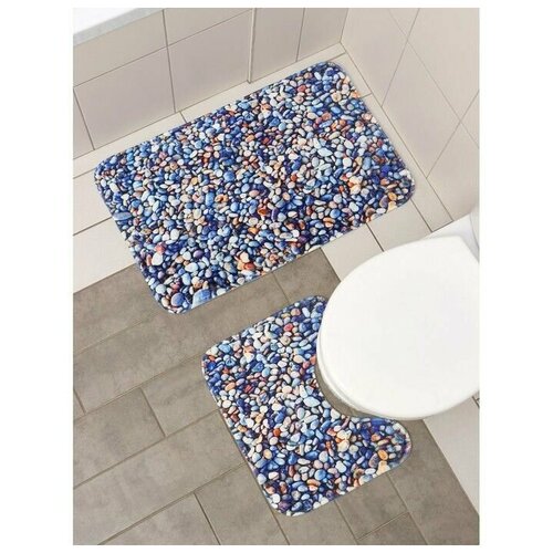 Набор ковриков для ванной и туалета "Галька", 2 шт: 40x50, 50x80 см