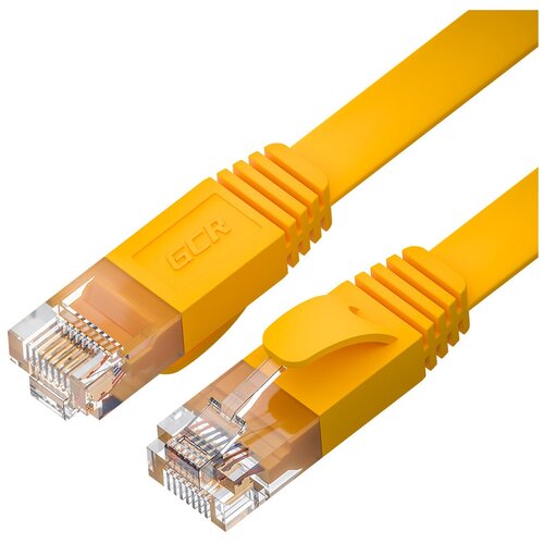 GCR Патч-корд PROF плоский прямой 3.0m, UTP медь кат.6, желтый, 30 AWG, ethernet high speed 10 Гбит/с, RJ45, T568B